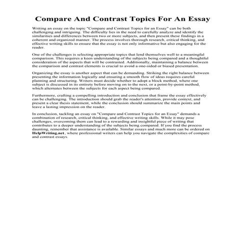 Compare And Contrast Topics For An Essay | PDF