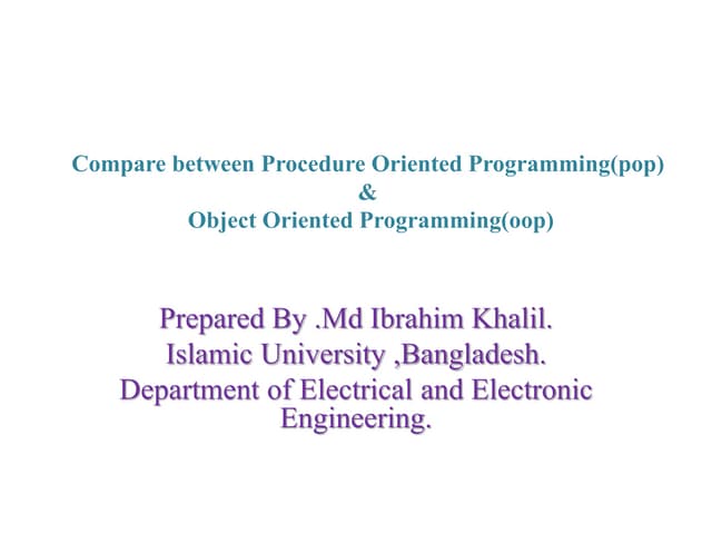 Compare Between Pop And Oop Pptx Programming Languages Computing