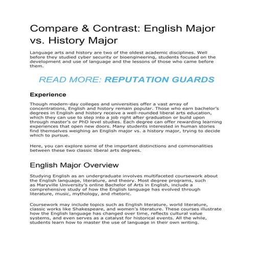 Compare & Contrast English Major vs History Major | PDF