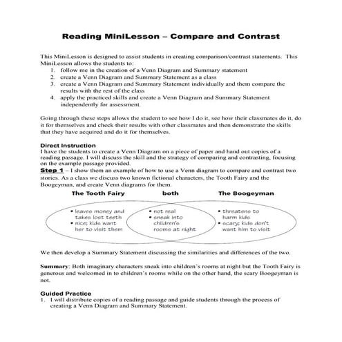 Compare contrast mini lesson | PDF | Educational Assessment | Education