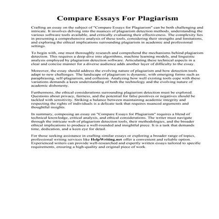 Compare Essays For Plagiarism. This article goes through the different ...