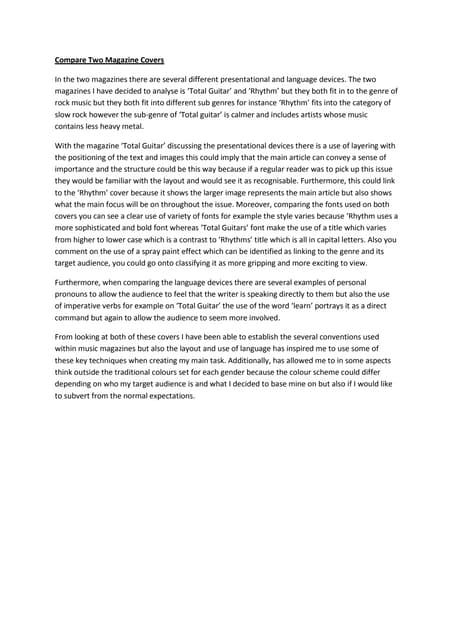 Compare and contrast of two music magazines | PDF