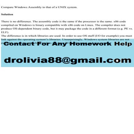 Compare Windows Assembly to that of a UNIX system.SolutionTher.pdf