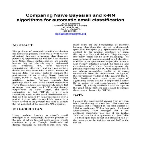 Comparing Naive Bayesian And K Nn Algorithms For Automatic Doc