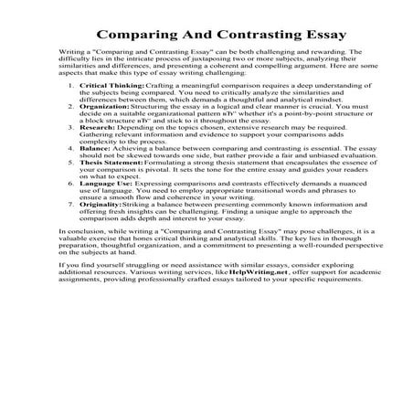 Comparing And Contrasting Essay | PDF