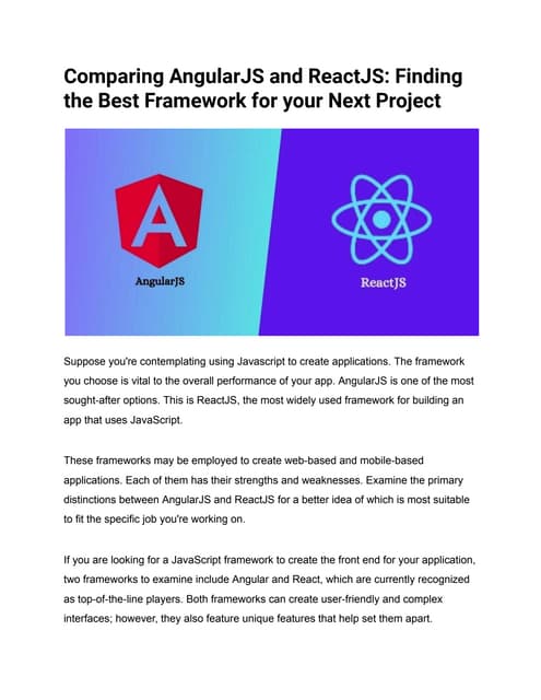 Comparing Angularjs And Reactjs Finding The Best Framework For Your