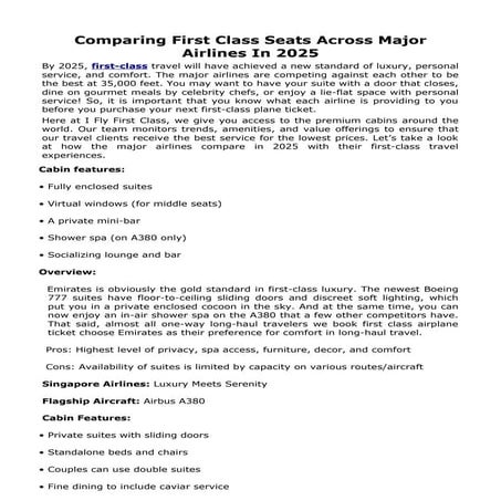Comparing First Class Seats Across Major Airlines in 2025 | DOCX