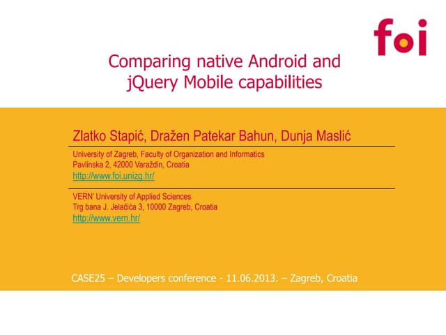 Comparing Native Android And Jquery Mobile Capabilities Presentation