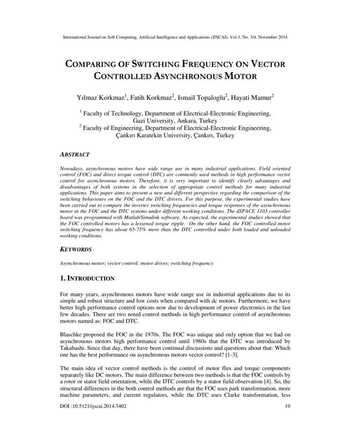 Comparing of switching frequency on vector controlled asynchronous ... Comparing of switching frequency on vector controlled asynchronous ...