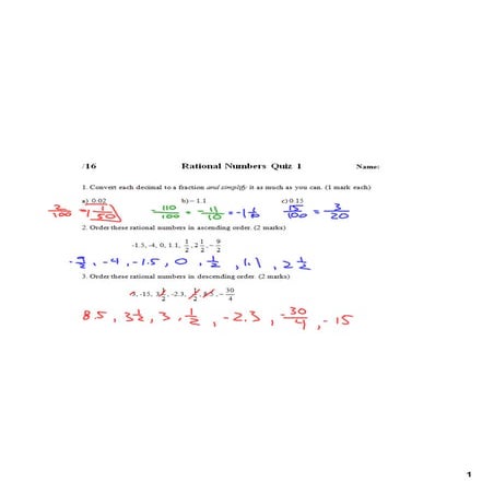 Comparing Rational Numbers Quiz | PDF | Games and Puzzles | Hobbies ...
