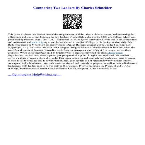 Comparing Two Leaders By Charles Schneider | PDF
