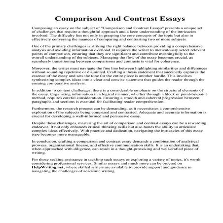 Comparison And Contrast Essays. The Comparison/Contrast Essay | PDF ...