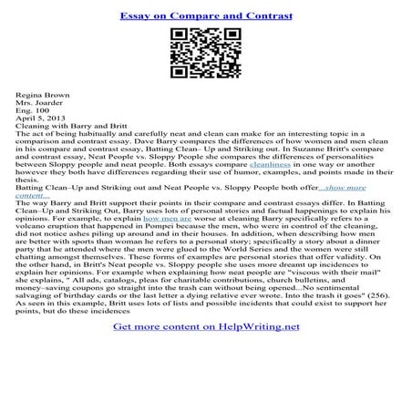 Comparison And Contrast Essay Sample | PDF