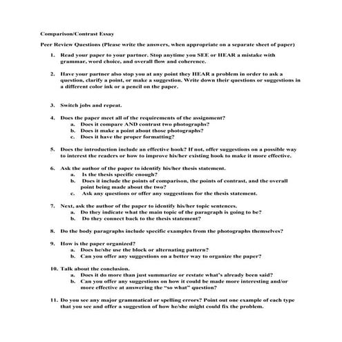 Comparison And Contrast Peer Review Questions | DOCX | Educational ...
