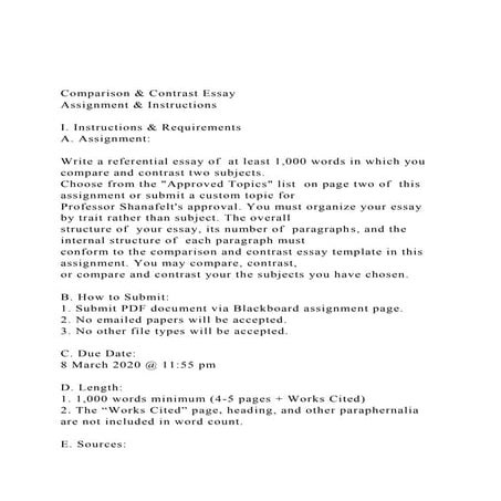 Comparison & Contrast Essay Assignment & Instructions I..docx | Education