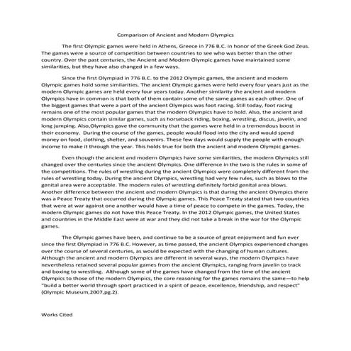 Comparison of ancient and modern olympics | DOCX | Olympic Sports | Sports