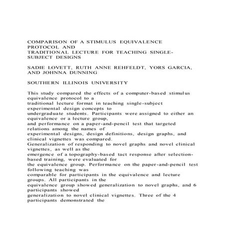 COMPARISON OF A STIMULUS EQUIVALENCE PROTOCOL ANDTRADITIONAL | DOCX