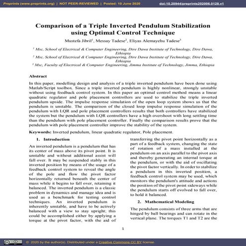 Comparison of a triple inverted pendulum stabilization using optimal control technique | PDF