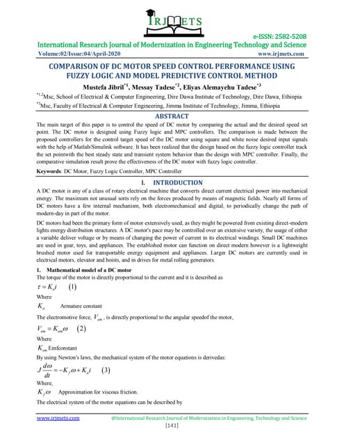 Comparison Of Dc Motor Speed Control Performance Using Fuzzy Logic And Model Predictive Control