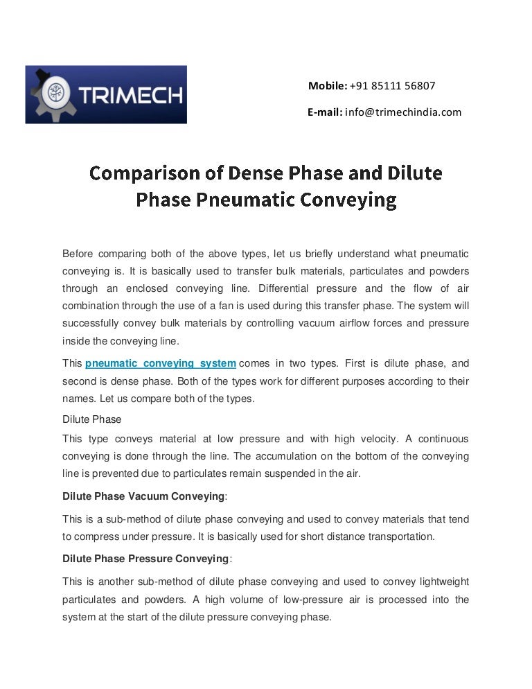 Comparison of dense phase and dilute phase pneumatic conveying