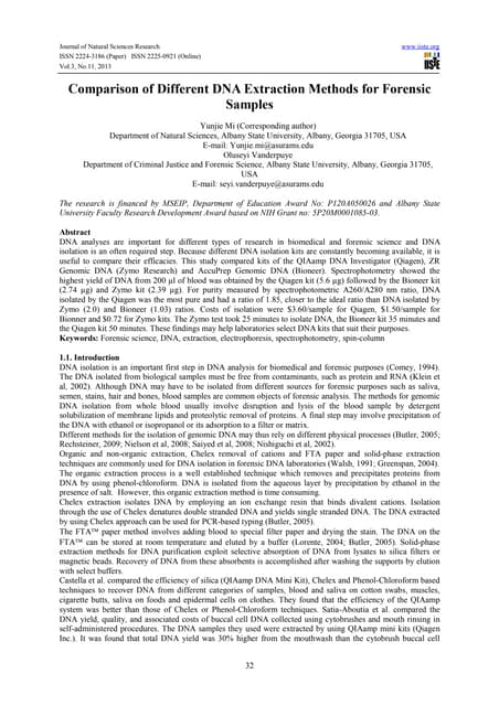 Comparison Of Different Dna Extraction Methods For Forensic Samples Pdf