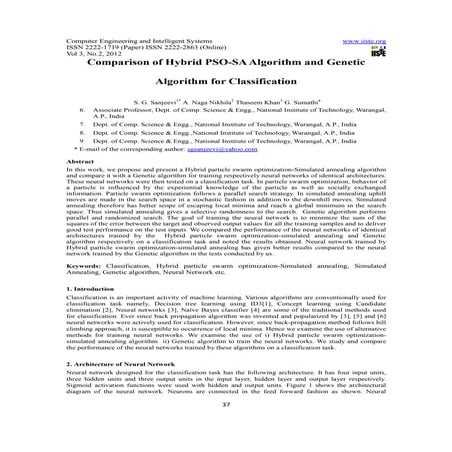 Comparison Of Hybrid Pso Sa Algorithm And Genetic Algorithm For Classification Pdf 