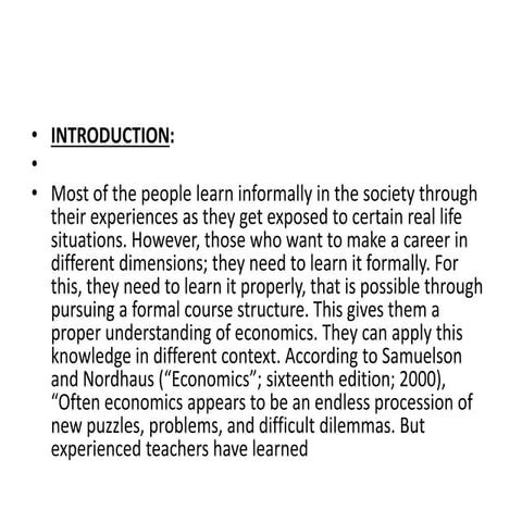 COMPARISON OF OBJECTIVES OF TEACHING ECONOMICS AT SECONDARY & HIGHER ...