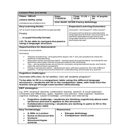 Comparison of poetry 11.5.2016 plan | PDF