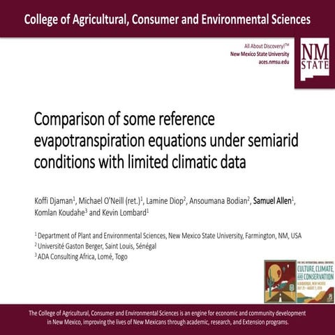 Comparison Of Some Reference Evapotranspiration Equations Ppt