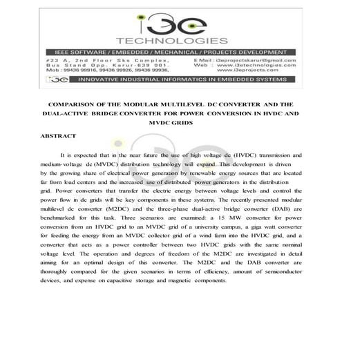 Comparison Of The Modular Multilevel Dc Converter And The Dual Active Bridge Converter For Power