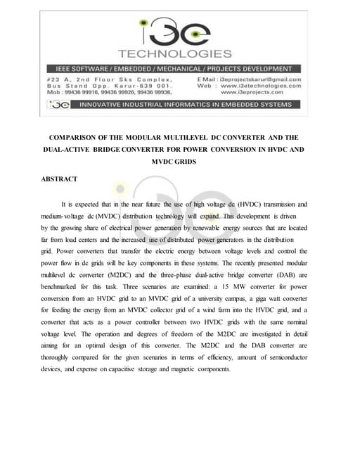 Comparison Of The Modular Multilevel Dc Converter And The Dual Active Bridge Converter For Power
