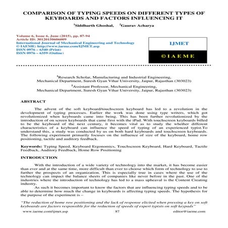Comparison of typing speeds on different types of keyboards and factors ...
