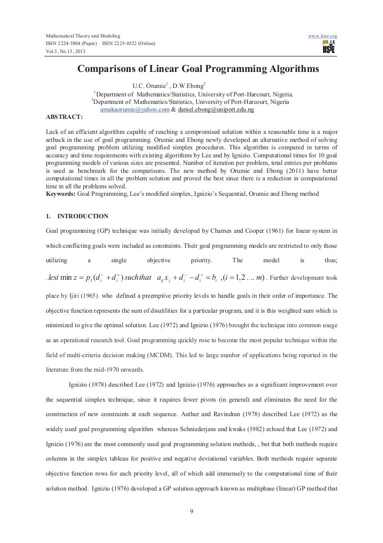 Comparisons of linear goal programming algorithms