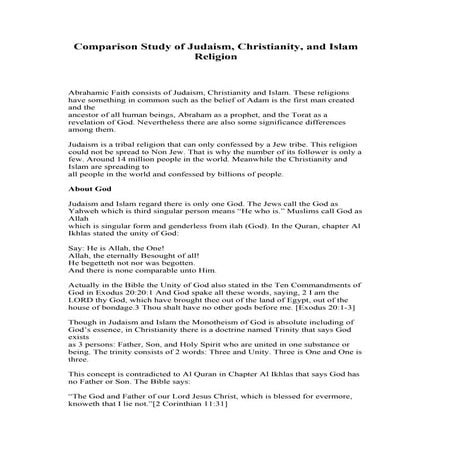 Comparison Study Of Judaism, Christianity And Islam | DOC