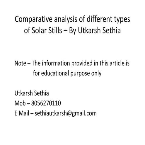 Comparitive analysis of different types of solar stills(1) | PDF