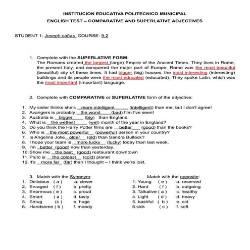 Compartarive and superlative test | PDF