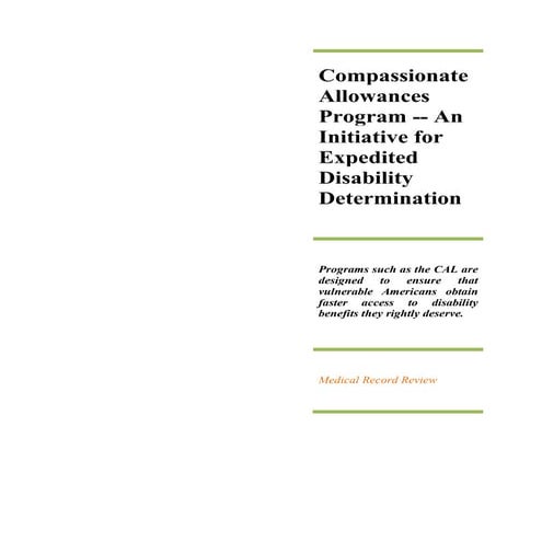 Compassionate Allowances Program -- An Initiative for Expedited ...