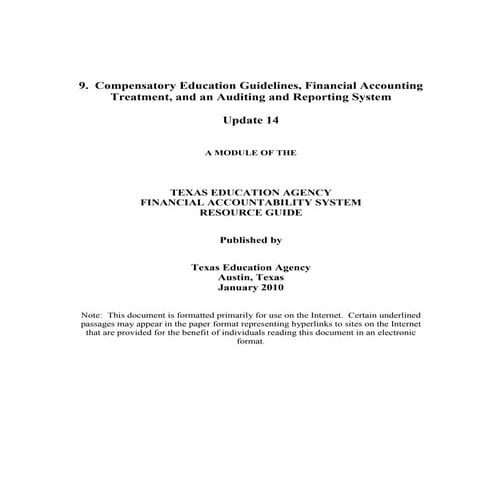 State Compensatory Education Guidelines, a module of the Texas ...