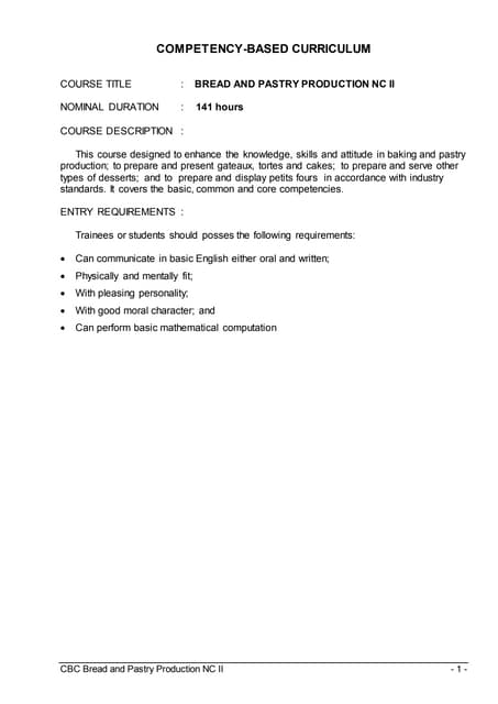 Competency Based Learning Materials - Bread and pastry production NC II | PDF