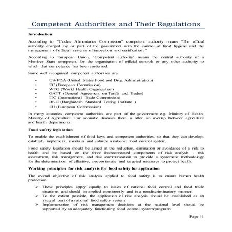 Competent authorities and their regulations | DOCX
