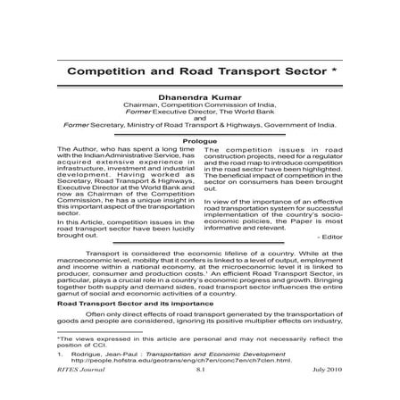Competition and Road Transport Sector | PDF