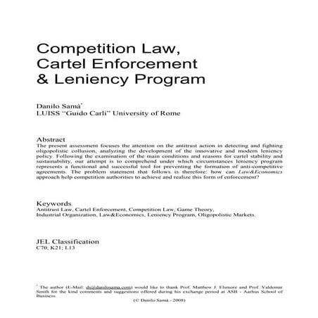 Competition policy, cartel enforcement and leniency program | PDF | Large Business | Business