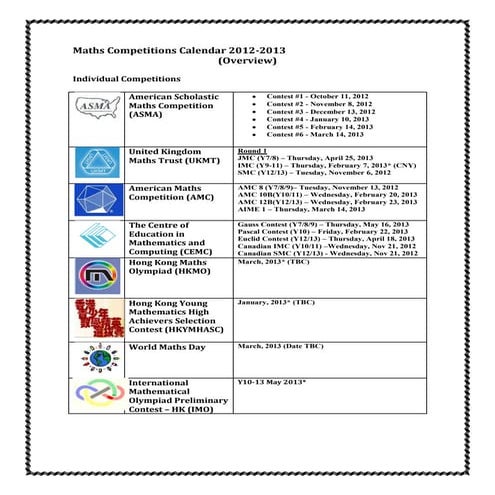 Competitions calendar 2012 13 (overview) | DOCX | Education