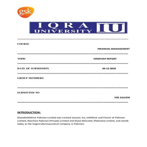 GlaxoSmithKline Pakistan Pharmaceutical company | DOCX