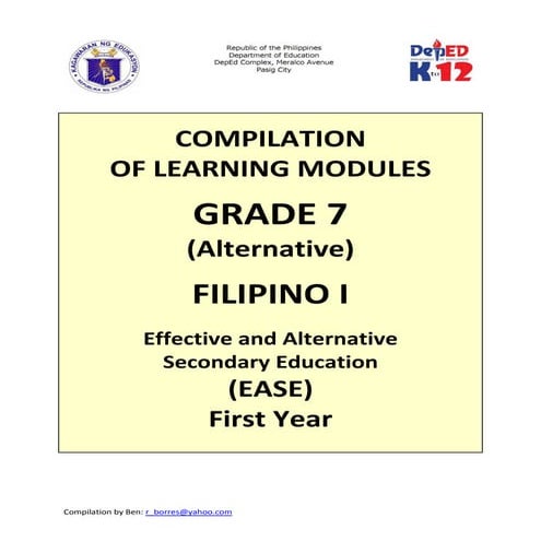 Grade 7 (Alternative) Filipino I - Learning Module for EASE | PDF