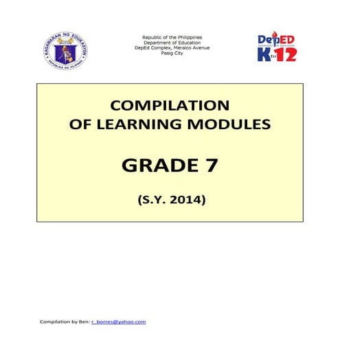 Compilation of Learning Modules for Grade 7 Education System of the ...