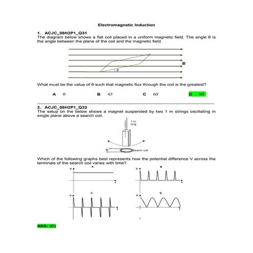 J2 Physics 2008 prelim electromagnetic induction (questions + ans for ...