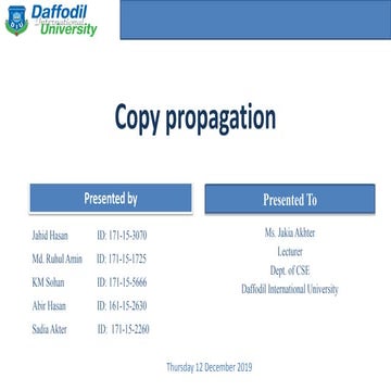 Copy propagation | PPTX | Programming Languages | Computing