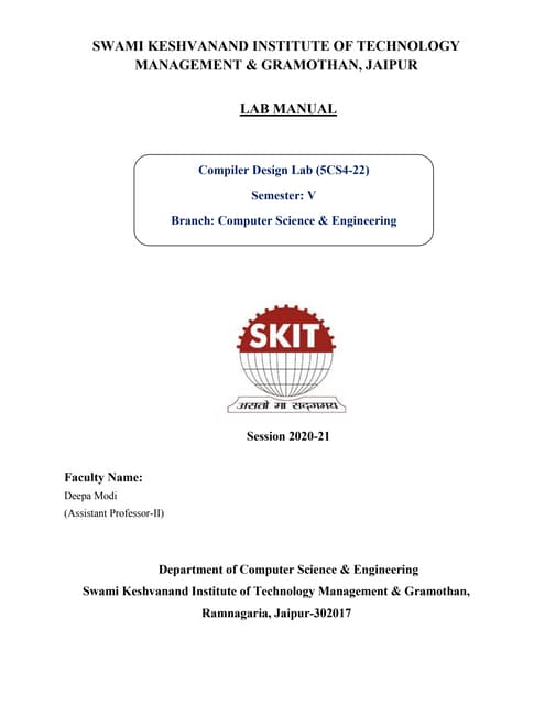 Compiler Design Lab Manual V Cse Pdf