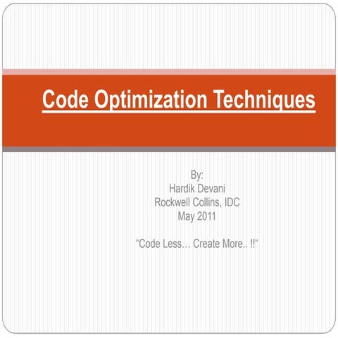 Peephole Optimization Techniques In Compiler Design